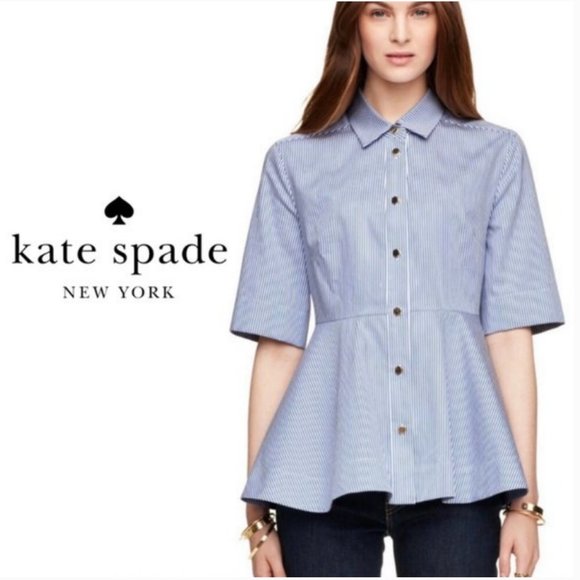 kate spade | Tops | Kate Spade Stripe Peplum Shirt Blouse Top Xs Nwot ...